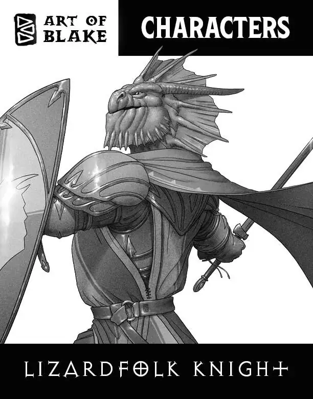 Character Stock Art - Lizardfolk Knight - Greyscale - artofblake ...