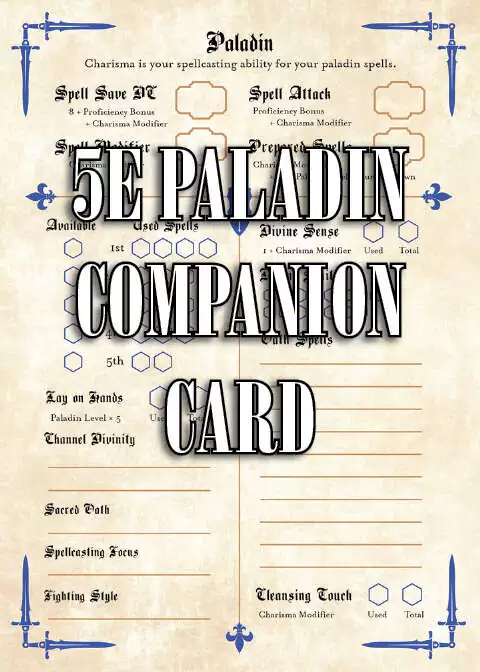 5e Paladin Companion Card - BlueCottageRPG | DriveThruRPG
