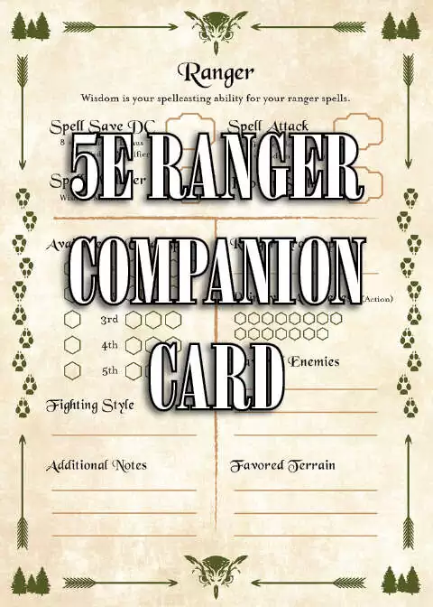 5e Ranger Companion Card - BlueCottageRPG | DriveThruRPG