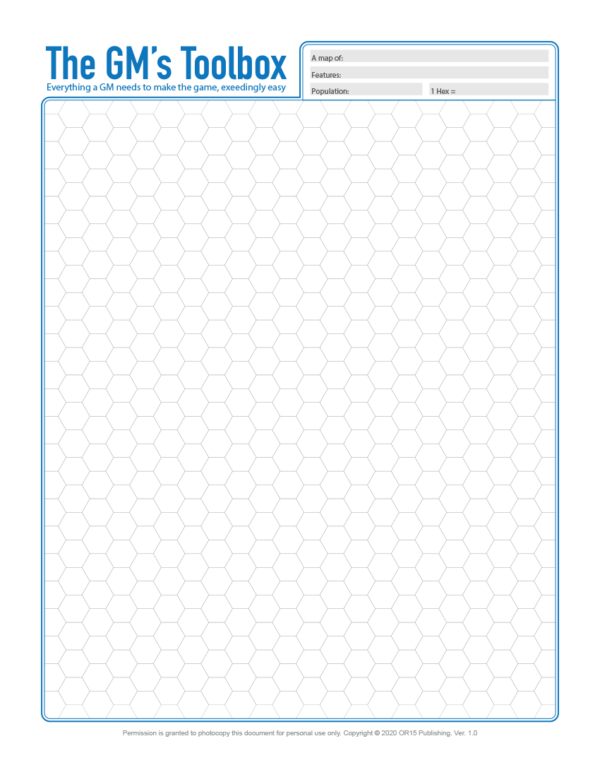 Map sheet (Hex) - OR15 Publishing | The GM's Toolbox | DriveThruRPG