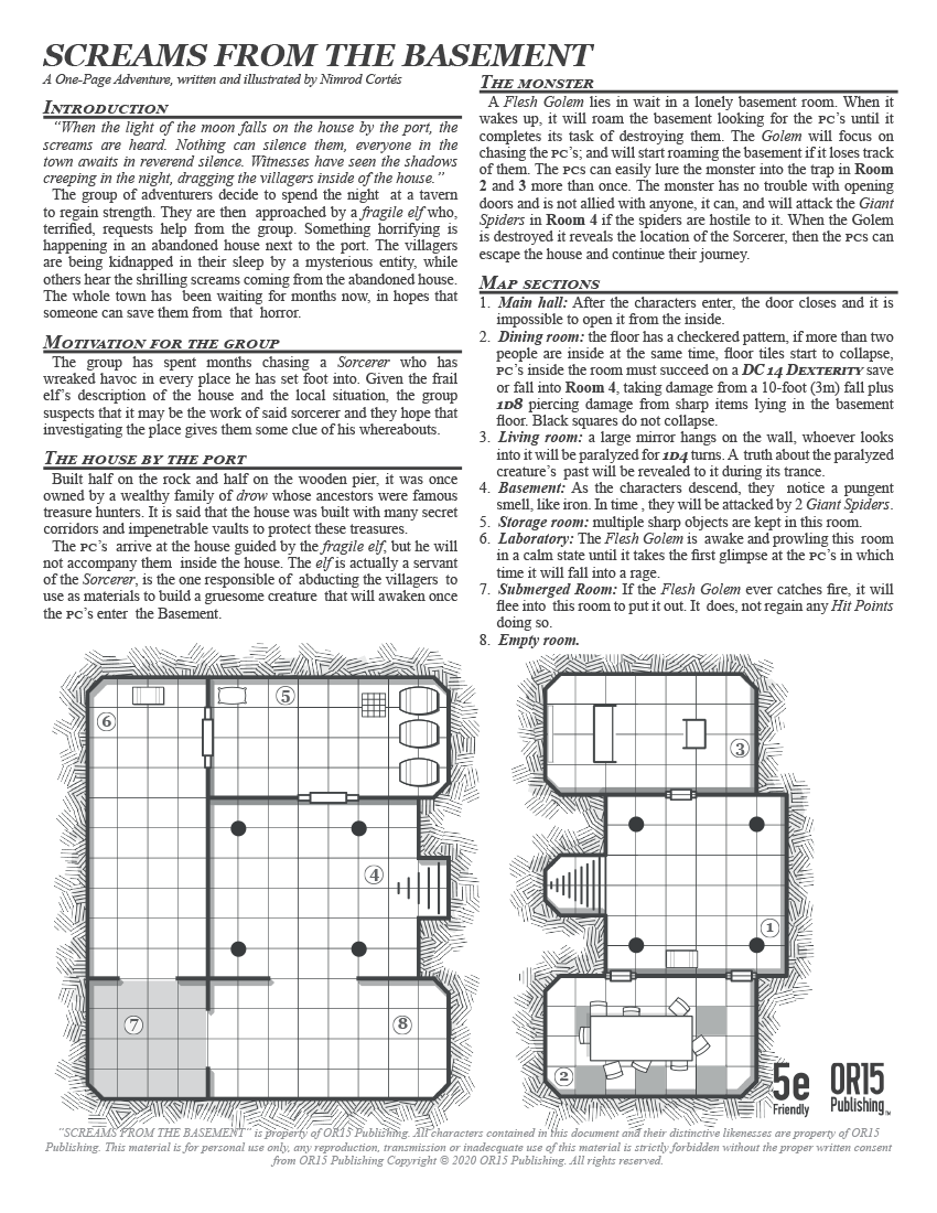 Screams From the Basement (One Page Adventure) - OR15 Publishing | One ...