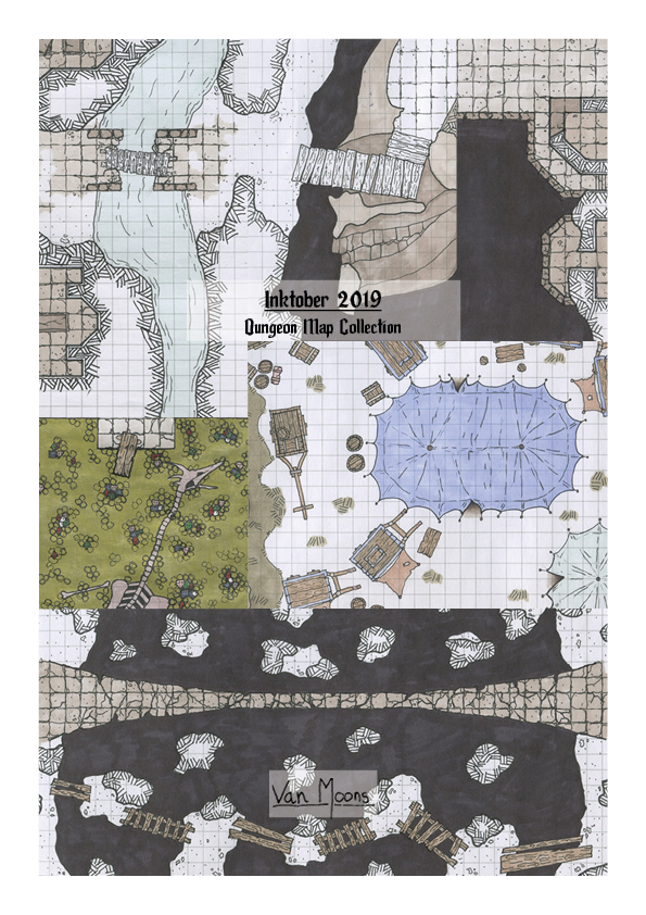 Inktober 2019 Dungeon Map Collection - van.moons | DriveThruRPG