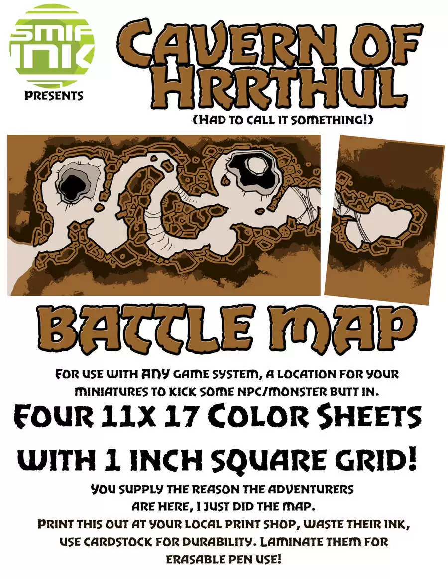 4 sheet BATTLEMAP cavern hrrthul - Smif Ink Games | DriveThruRPG