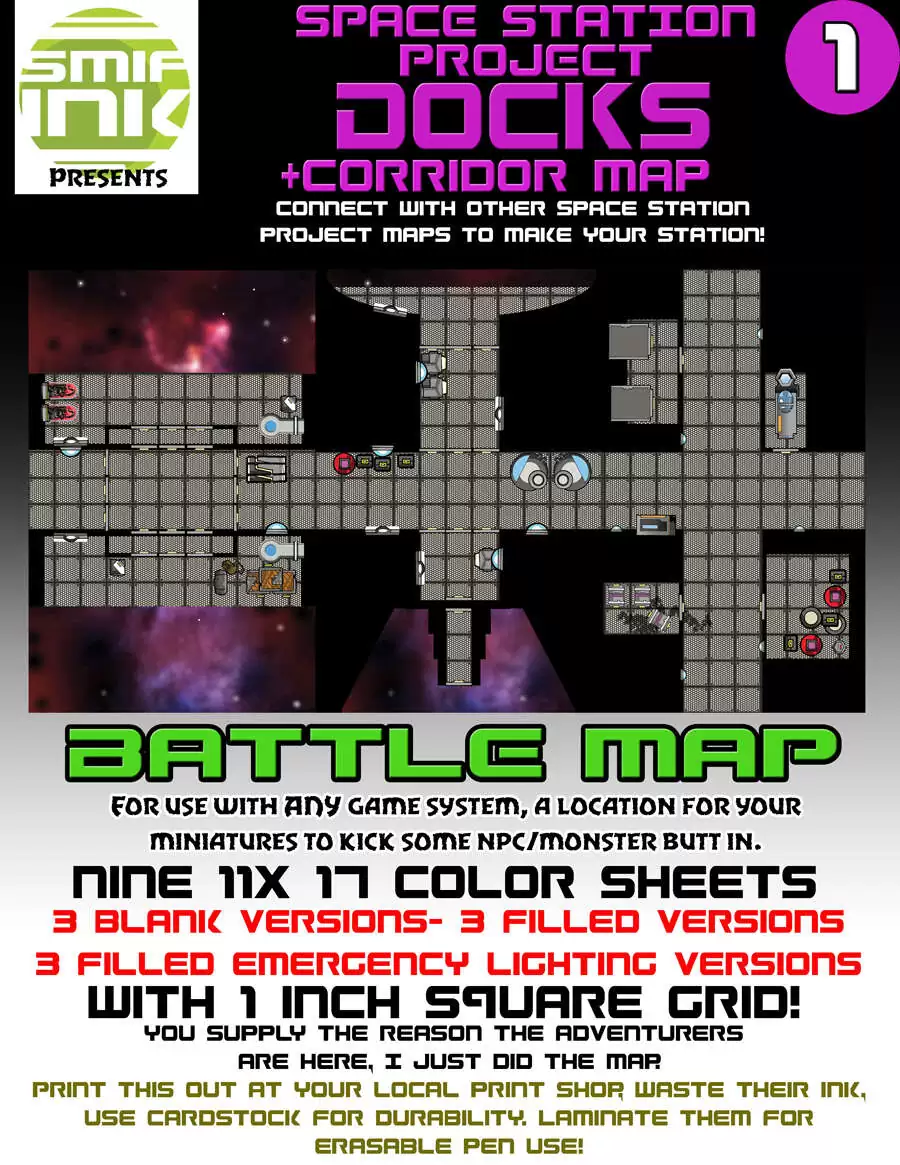 9 sheet BATTLEMAP space station set 1 docks - Smif Ink Games | DriveThruRPG