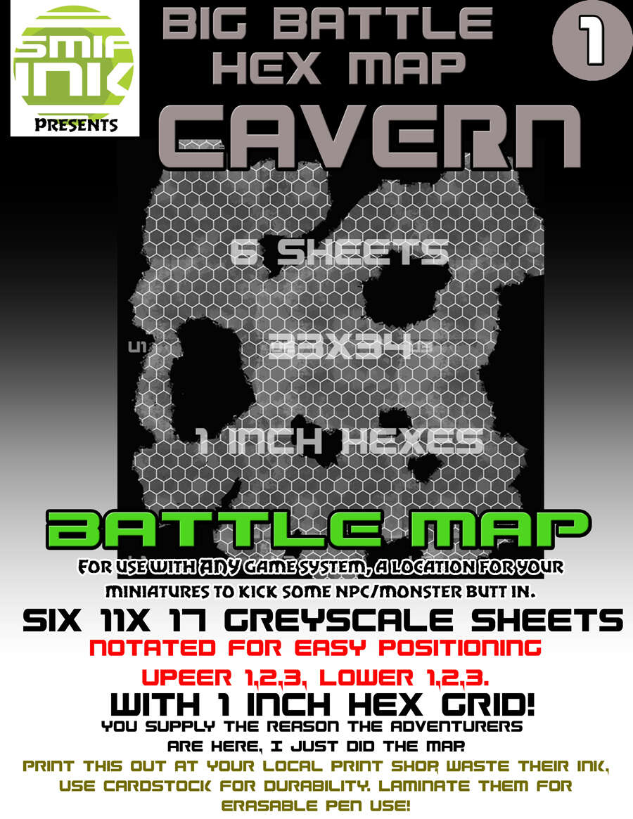 6 sheet BATTLEMAP HEX CAVERN - Smif Ink Games | DriveThruRPG