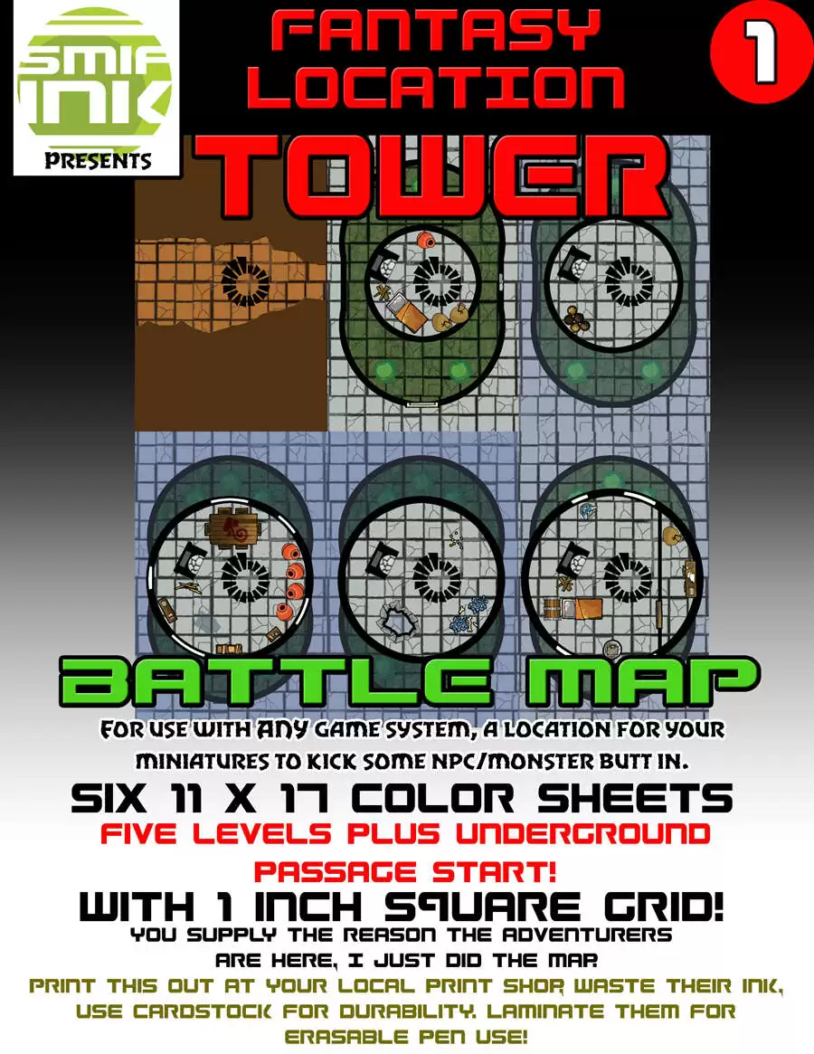 6 sheet BATTLEMAP FANTASY LOCATION TOWER - Smif Ink Games | DriveThruRPG