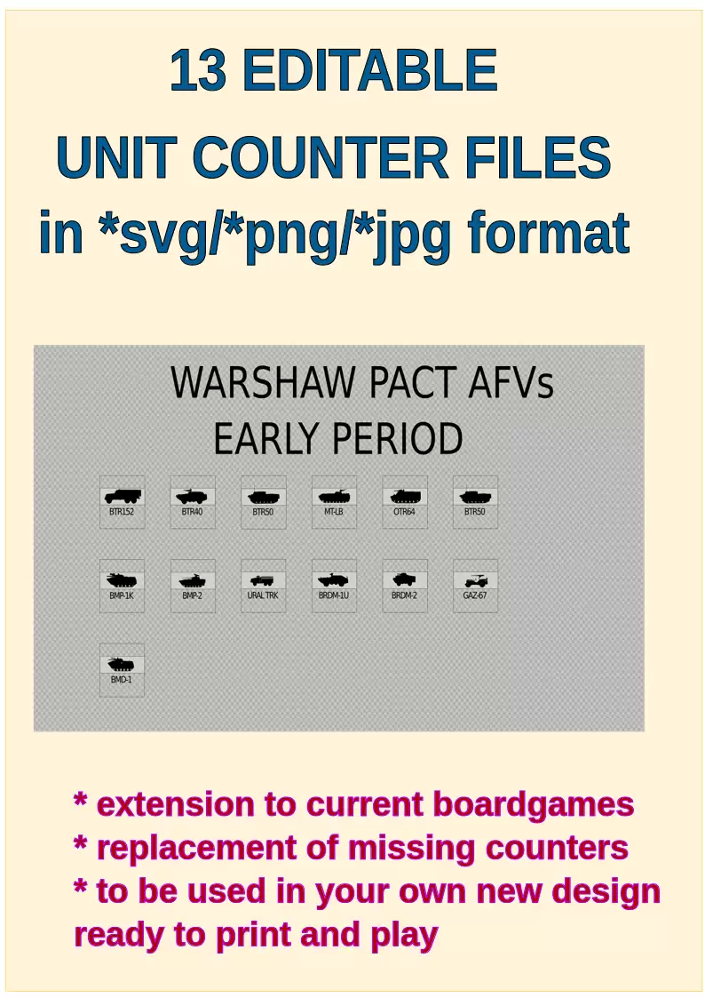 EDITABLE COLDWAR ERA WARSHAW PACT AFV Unit Counters for replacement and ...