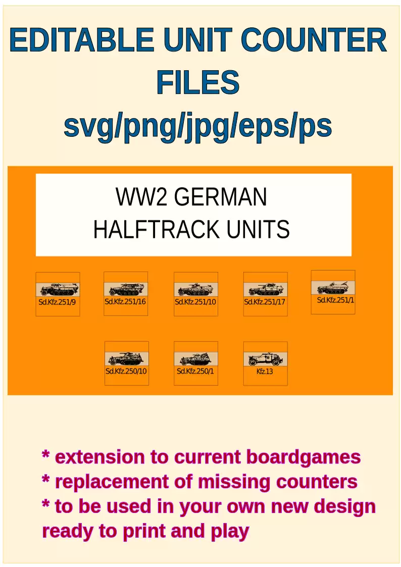 EDITABLE VECTOR GRAPHIC WW2 GERMAN HALFTRACK UNIT Counters for replacement and extension of your ...