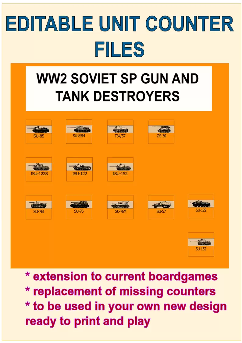 EDITABLE VECTOR GRAPHIC WW2 SOVIET SP-GUN & TD Unit Counters for ...
