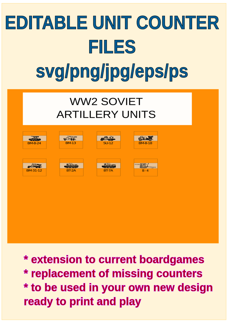 EDITABLE VECTOR GRAPHIC WW2 SOVIET ARTILLERY Unit Counters for ...