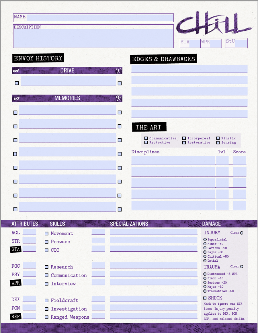 SCG Chill 3E Editable Character Sheet - Salt Circle Games | DriveThruRPG