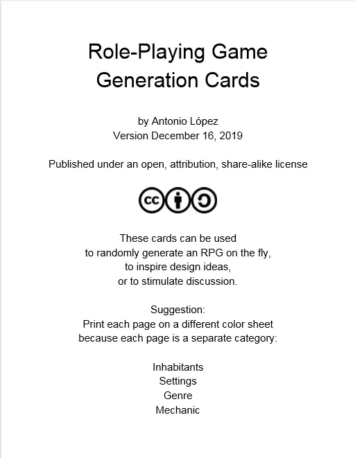 Role-Playing Game Generation Cards - librarianlopez | DriveThruRPG