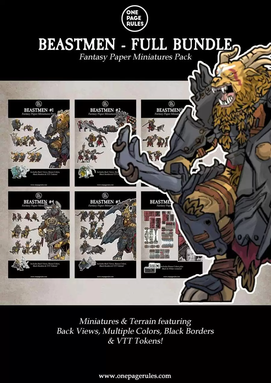 Beastmen - Full Army Bundle - onepagerules | DriveThruRPG