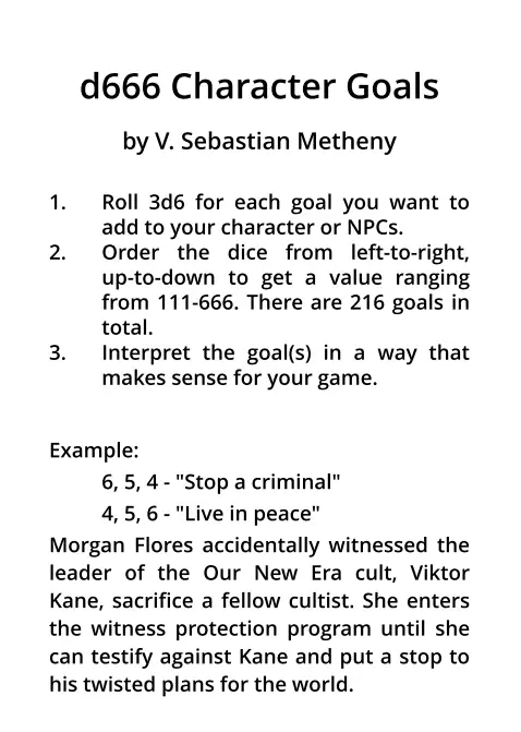 d666 Character Goals - The Sealed Door | DriveThruRPG
