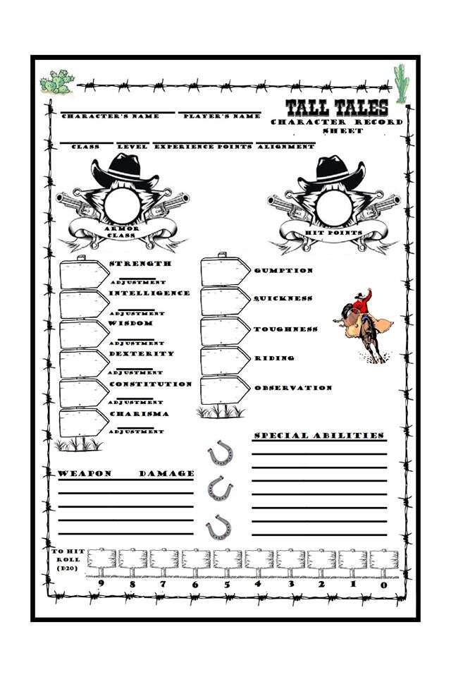 Tall Tales Alternate Character Record Sheet (For Use With Mark Hunt's ...
