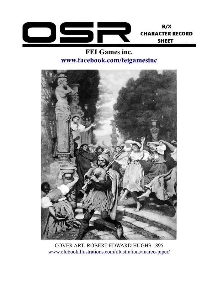OSR B/X Character Record Sheet - FEI Games inc. | DriveThruRPG