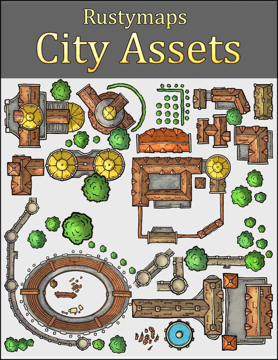 Gilbere City Assets Pack - Rustymaps | DriveThruRPG