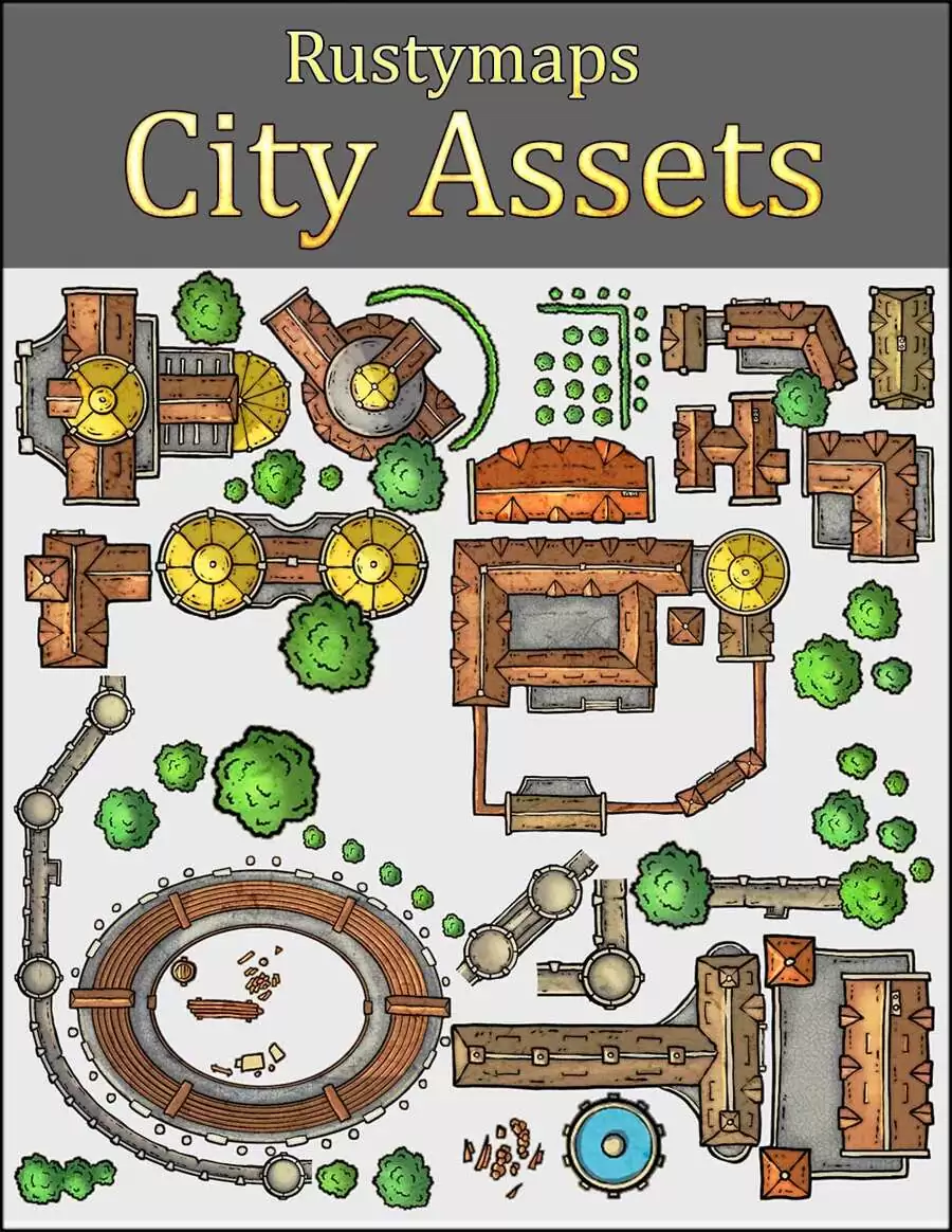 Gilbere City Assets Pack - Rustymaps | DriveThruRPG