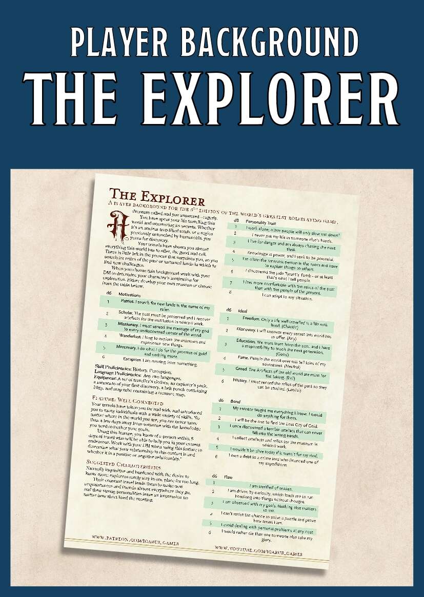 The Explorer Player Background - Icarus Games | DriveThruRPG