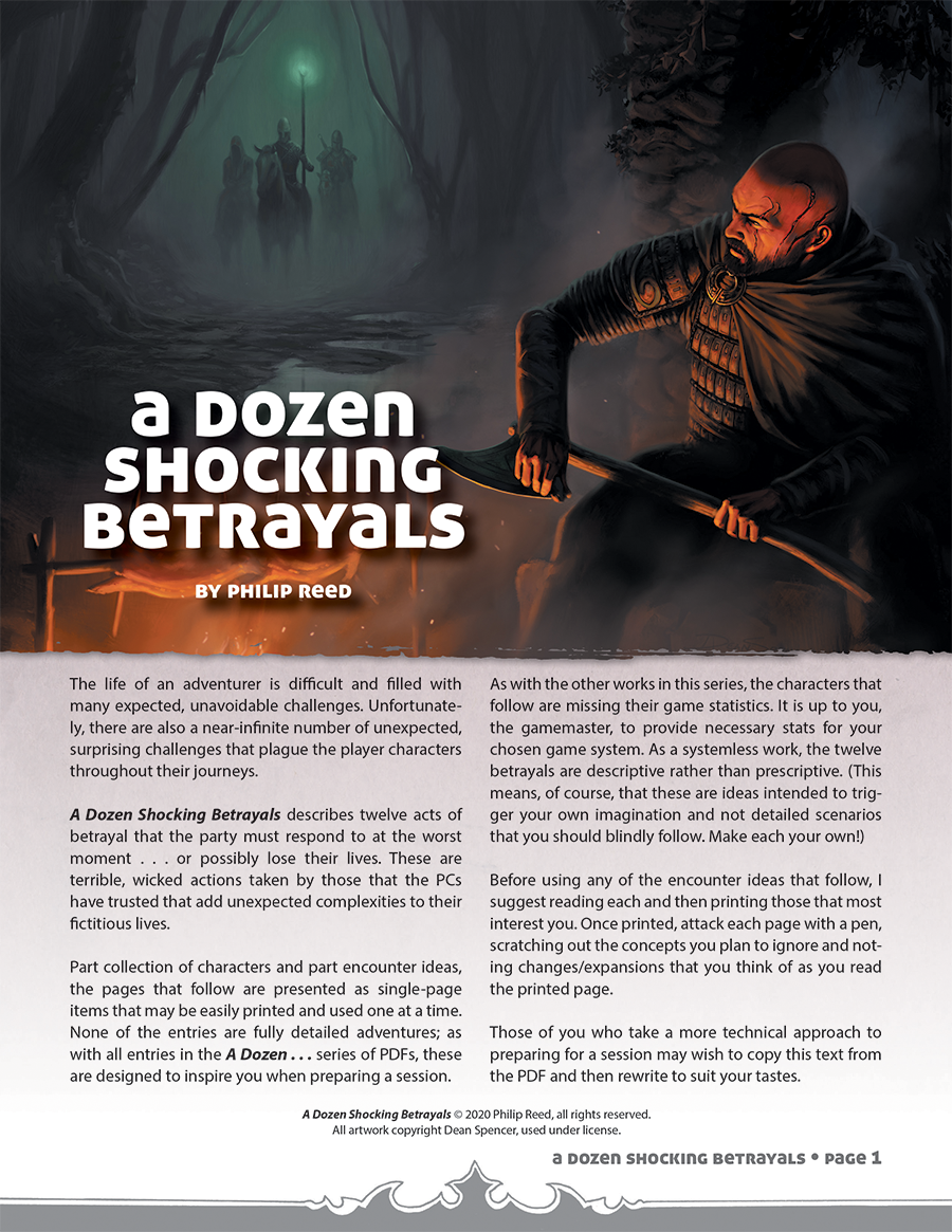 A Dozen Shocking Betrayals - Philip Reed Games | DriveThruRPG