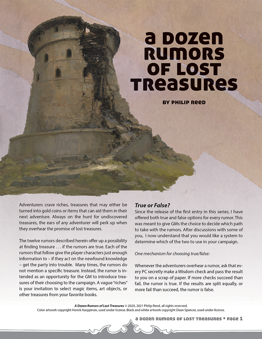 A Dozen Rumors of Lost Treasures - Philip Reed Games | DriveThruRPG