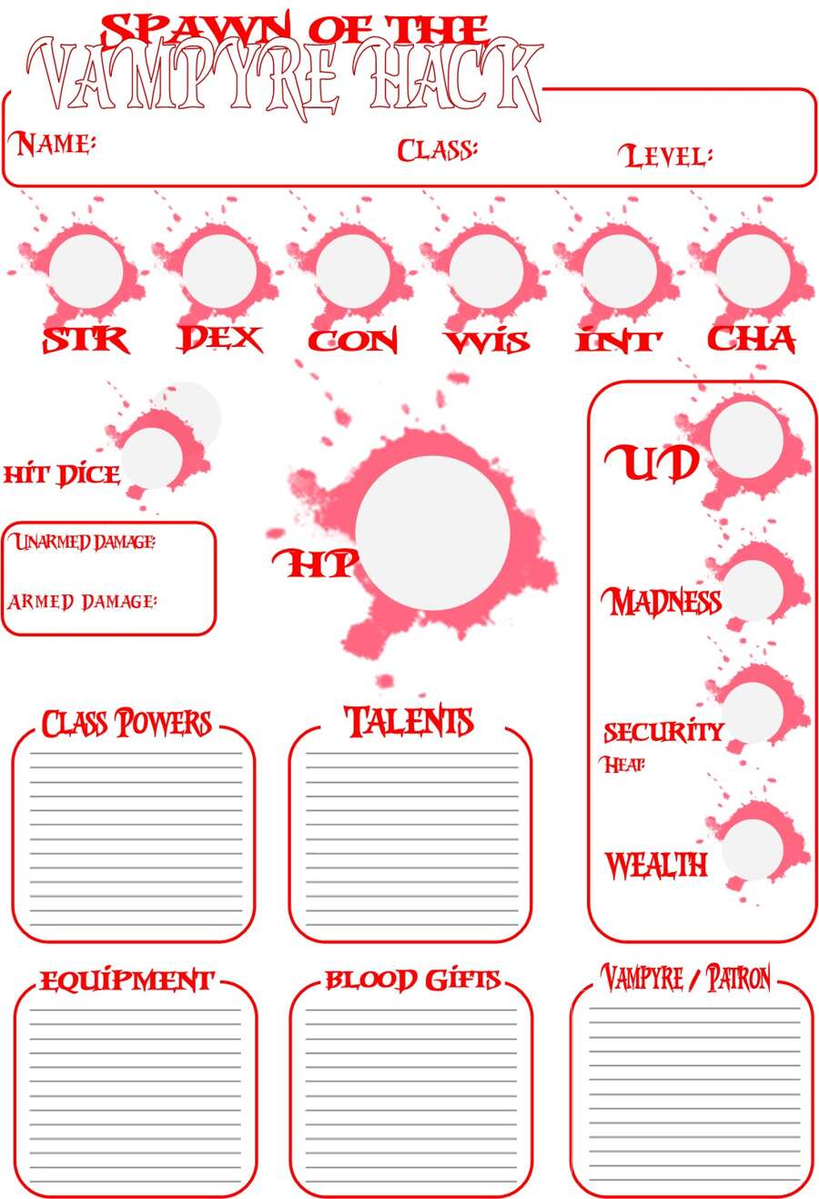 Spawn of the Vampyre Hack character sheet - Fen Orc | DriveThruRPG