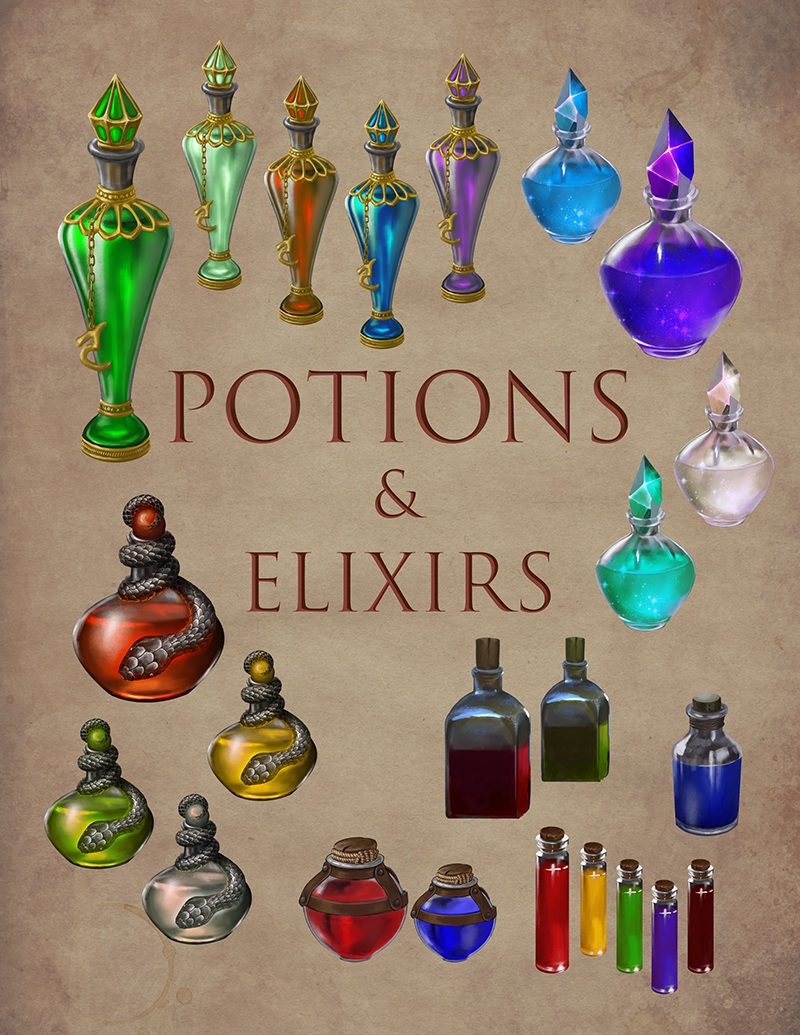 Potions and Elixirs: Potion Bottle Art Collection - Ivy Sun Stock ...