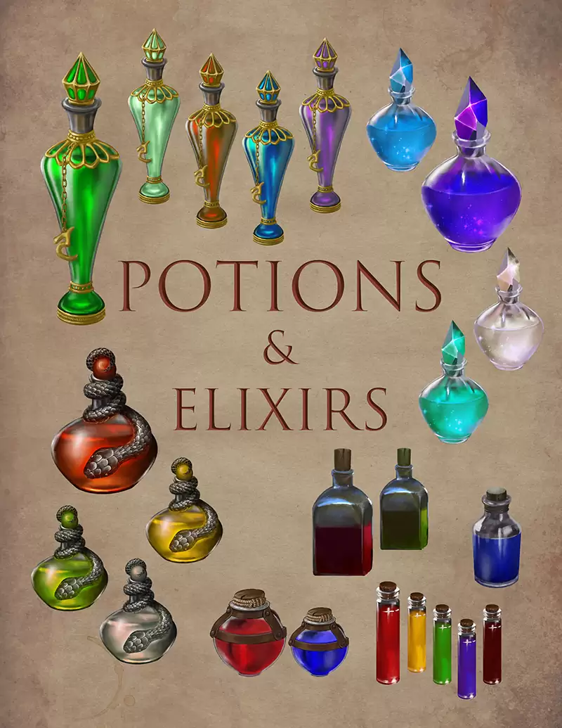 Potions and Elixirs: Potion Bottle Art Collection - Ivy Sun Stock ...