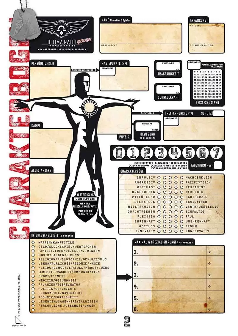 Ultima Ratio Civium – Charakterbogen - papergames.de | DriveThruRPG