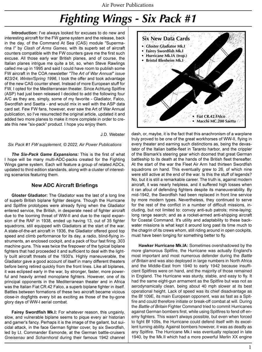 Fighting Wings Expansion - Six Pack #1 - Airpower Publications J.D ...