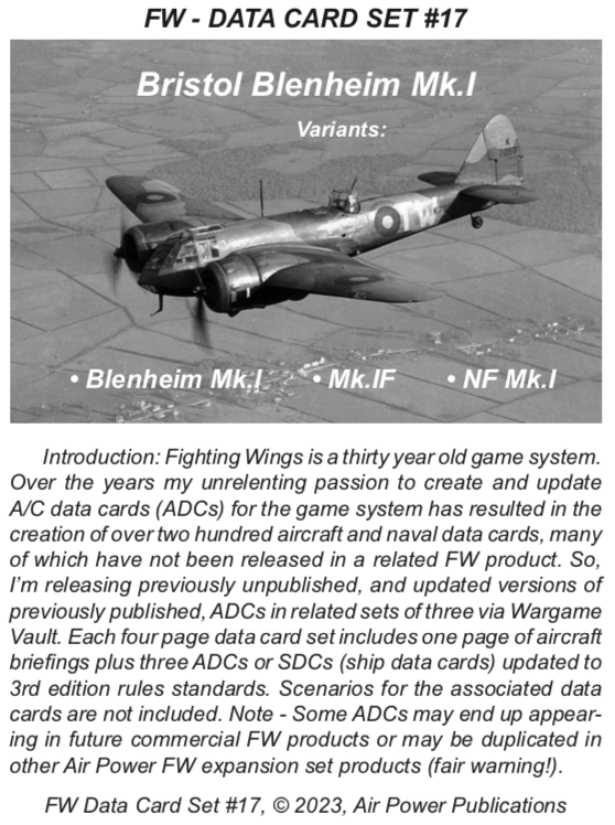 Fighting Wings ADC set #17, Blenheim I variants - Airpower Publications ...