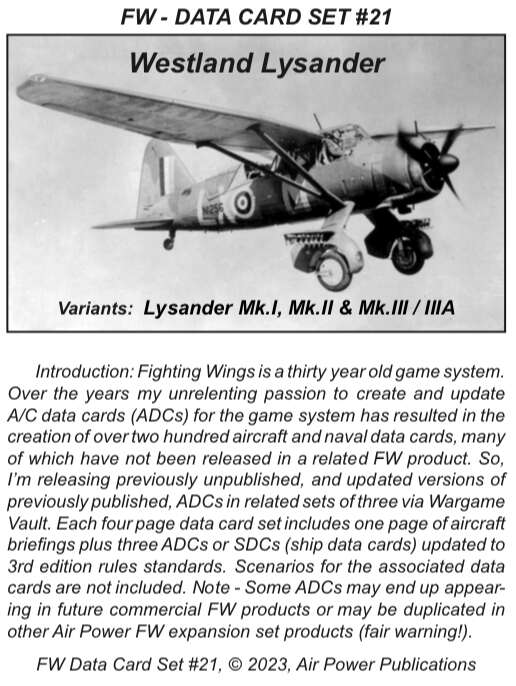 Fighting Wings ADC set #21, Lysander variants - Airpower Publications J ...