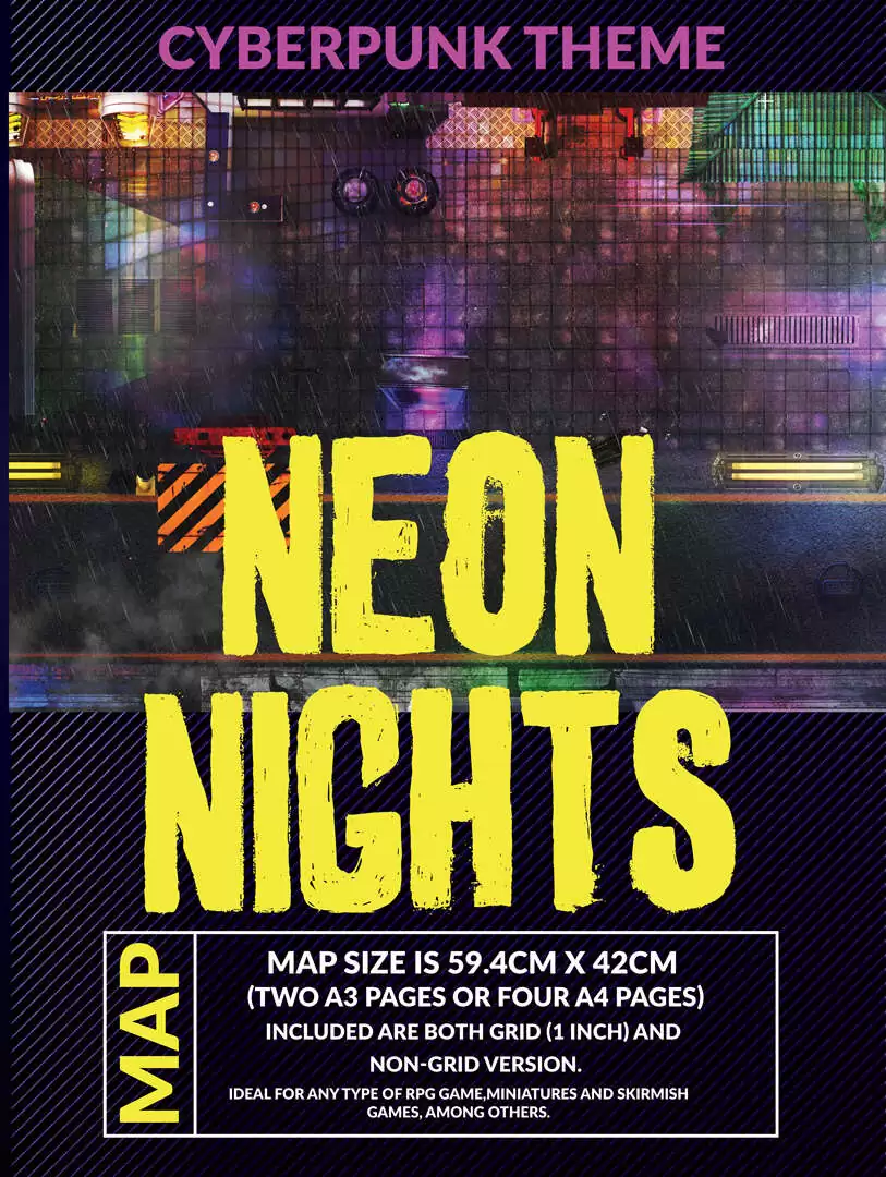 Neon Nights - Cyberpunk Battlemap - Lion Banner Games | DriveThruRPG