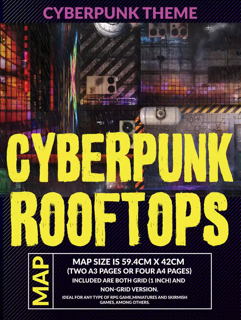 Cyberpunk Rooftops - Battlemap - Lion Banner Games | DriveThruRPG