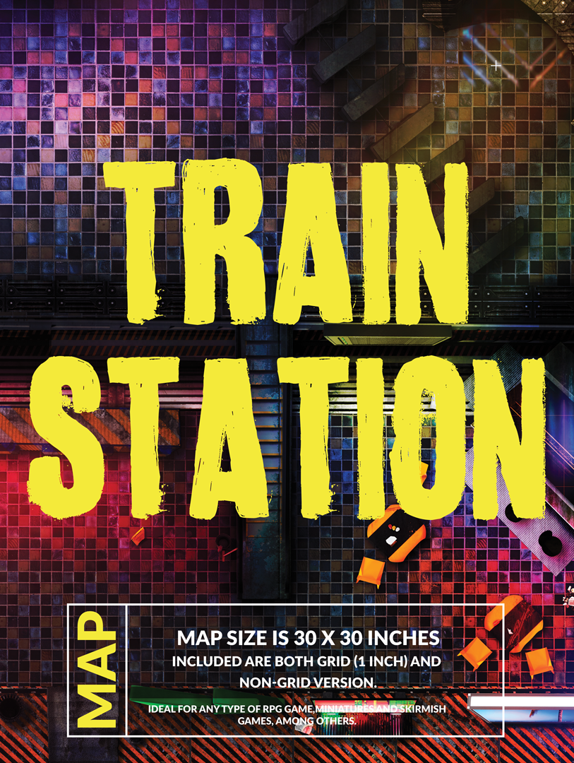 Cyberpunk Train Station - Battlemap - Lion Banner Games | DriveThruRPG