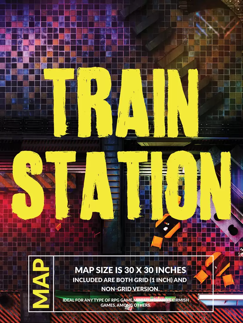 Cyberpunk Train Station - Battlemap - Lion Banner Games | DriveThruRPG