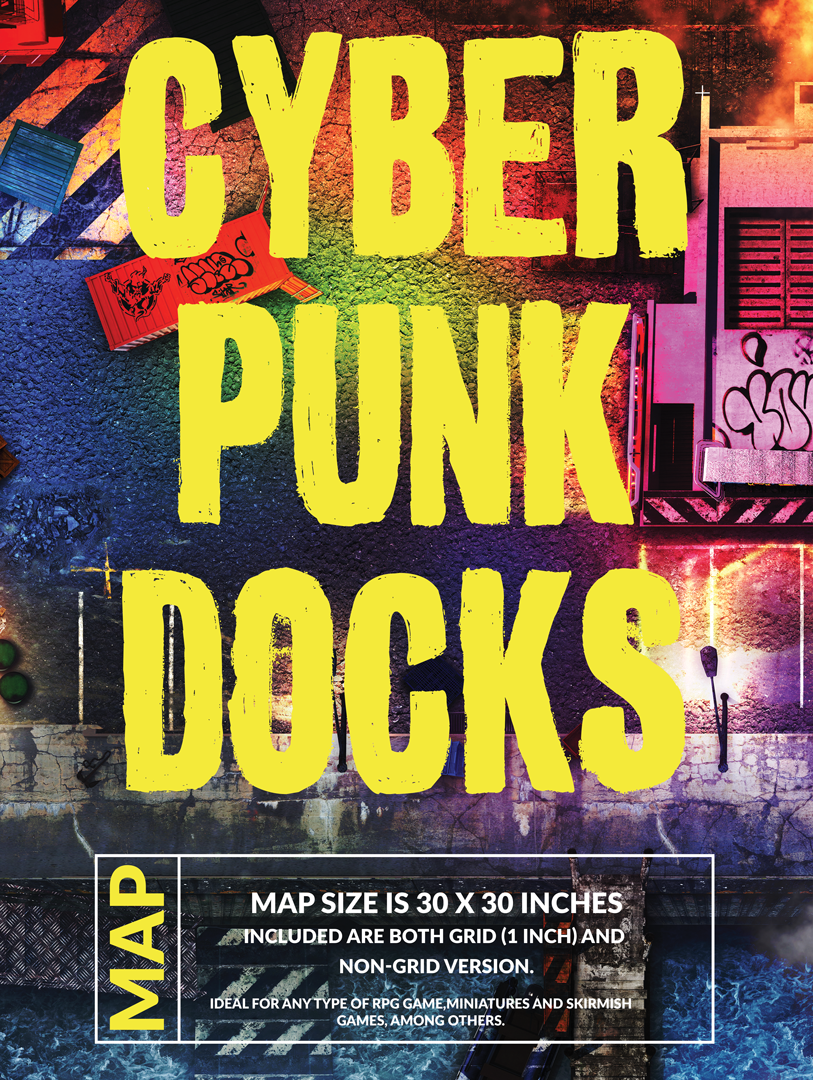 Cyberpunk Docks - Battlemap - Lion Banner Games | DriveThruRPG
