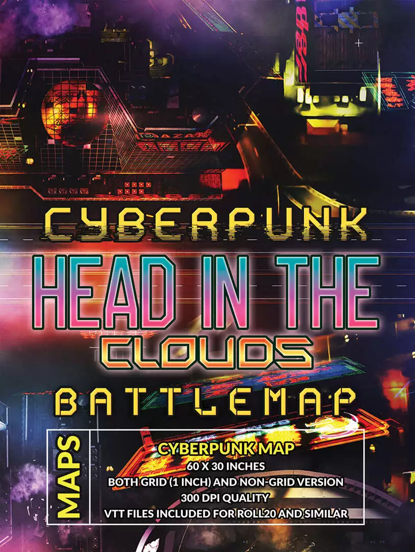 Cyberpunk Head in the Clouds Battlemap - Lion Banner Games | DriveThruRPG