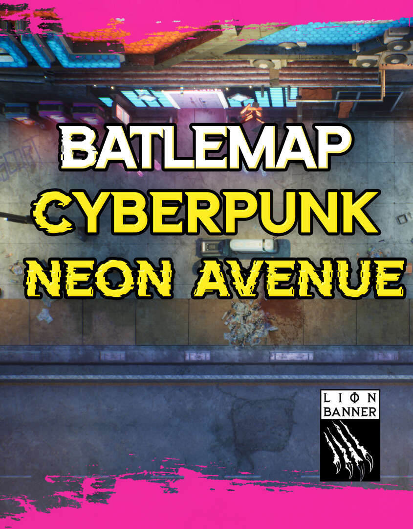 Cyberpunk Neon Avenue Battlemap - Lion Banner Games | DriveThruRPG