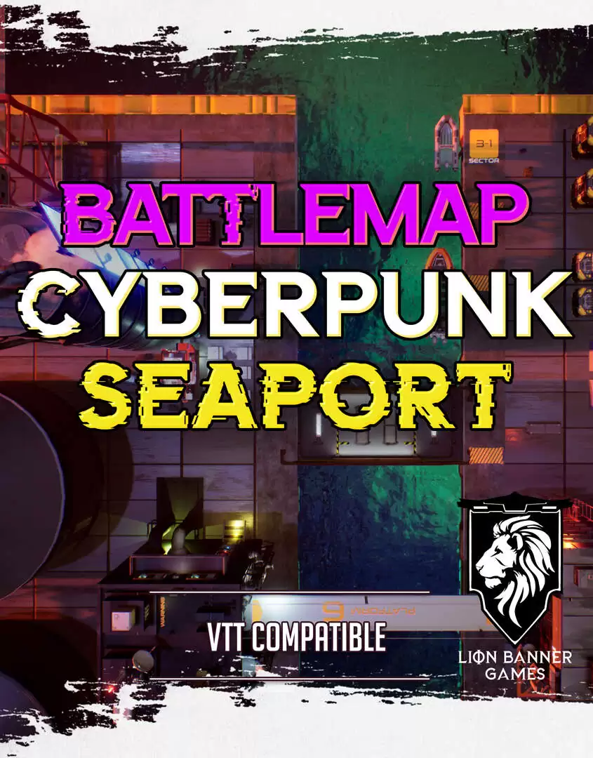 Cyberpunk Seaport - Static Battlemap - Lion Banner Games | DriveThruRPG