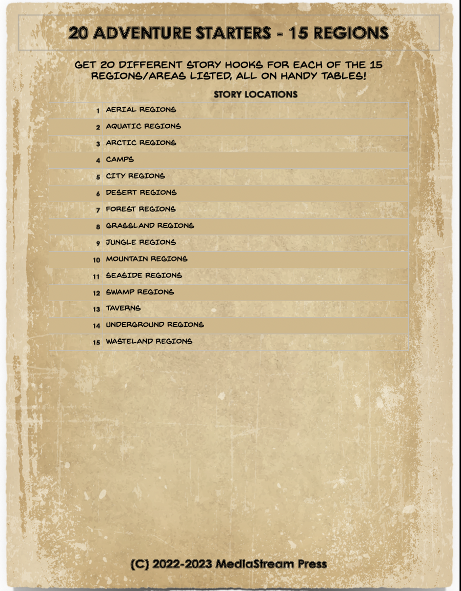 20 Adventure Starters Collection - Story Hooks for 15 Regions ...