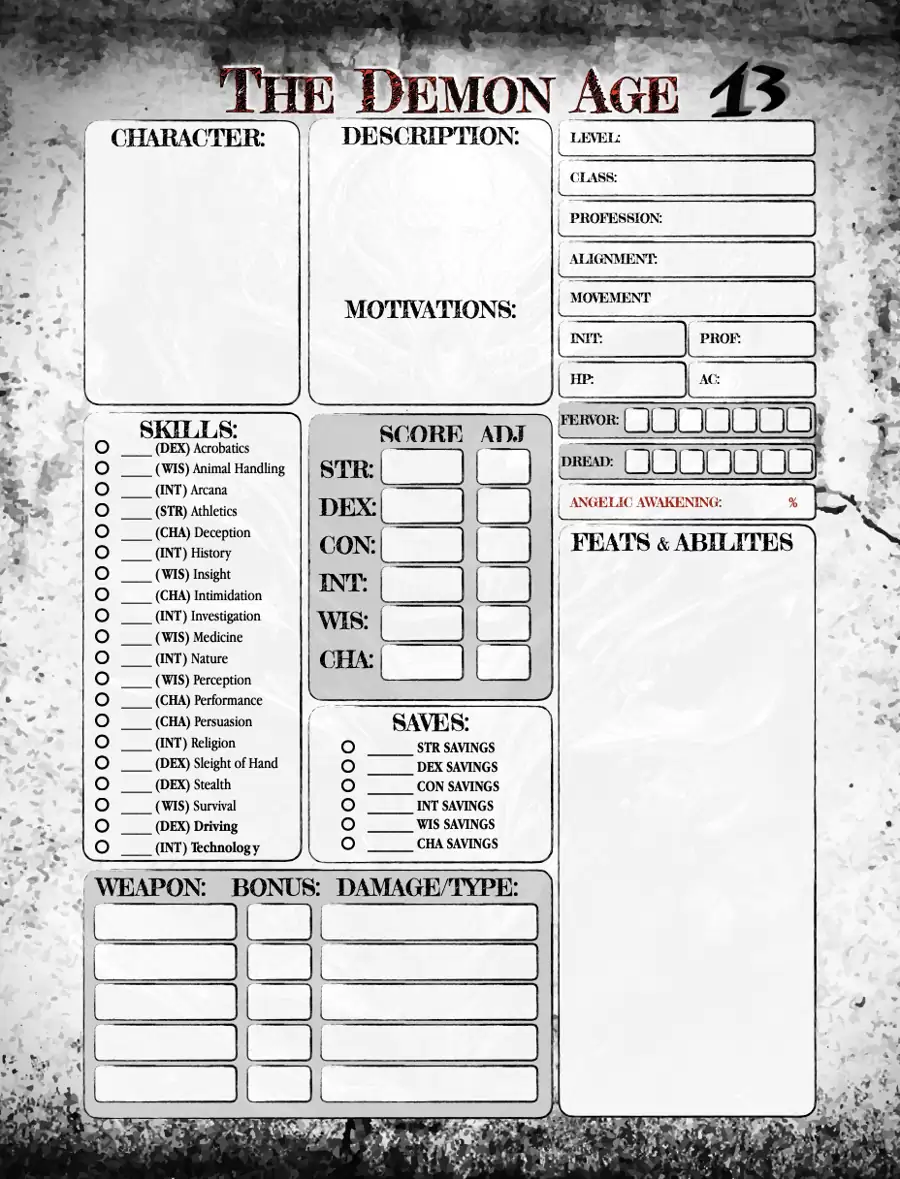 The Demon Age - Modern Age Thematic Character Sheet - MediaStream Press | 5E Campaigns ...