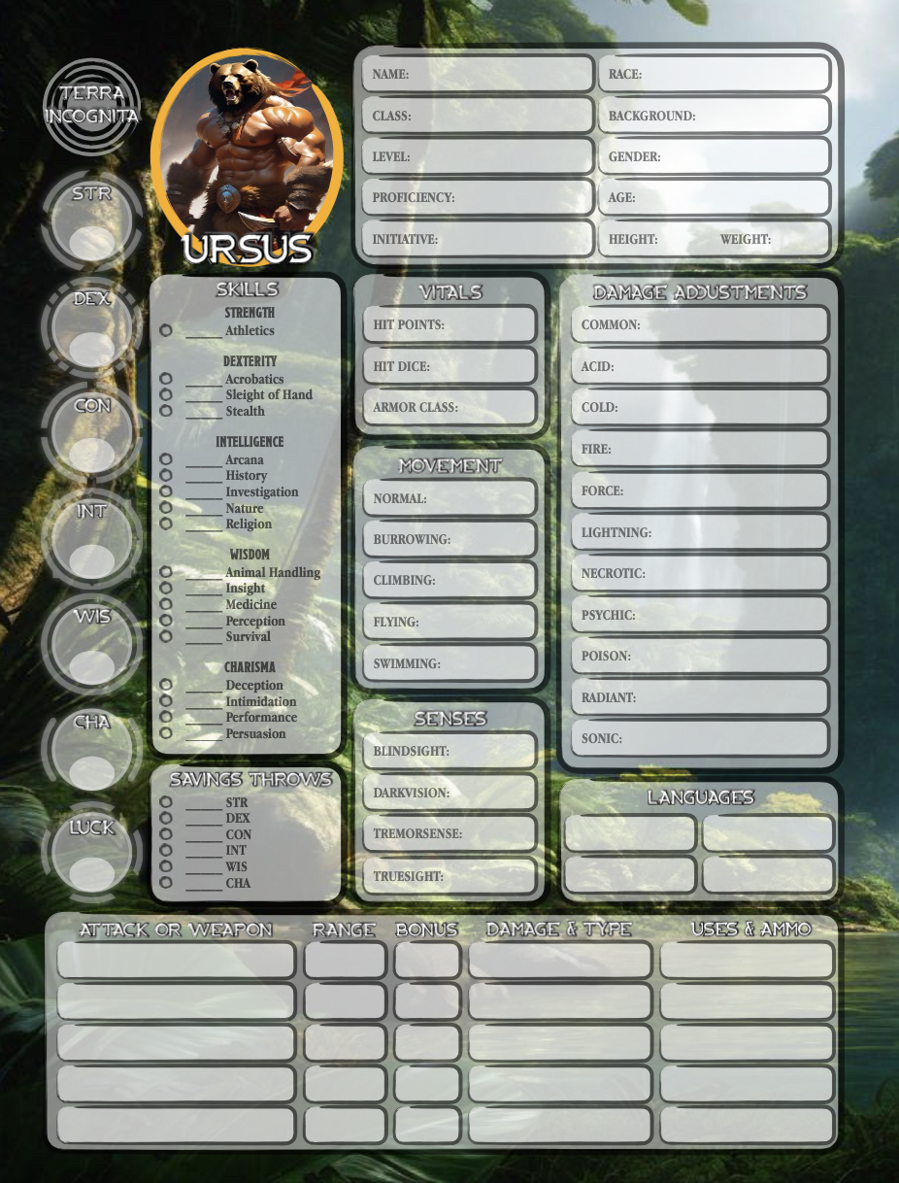Terra Incognita - 12 Races Character Sheets - Kickstarter Edition ...