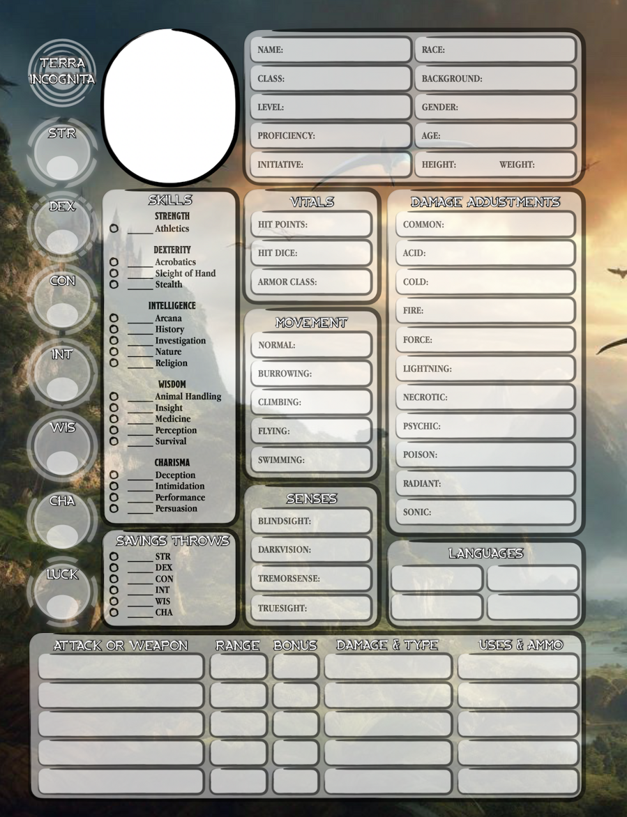 Terra Incognita - Basic Character Sheets - Kickstarter Edition ...