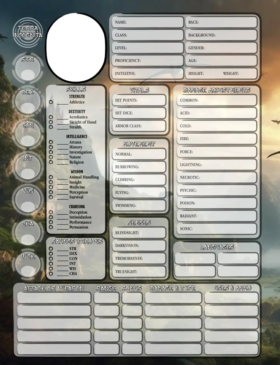 Terra Incognita - Basic Character Sheets - Kickstarter Edition - MediaStream Press | 5E ...
