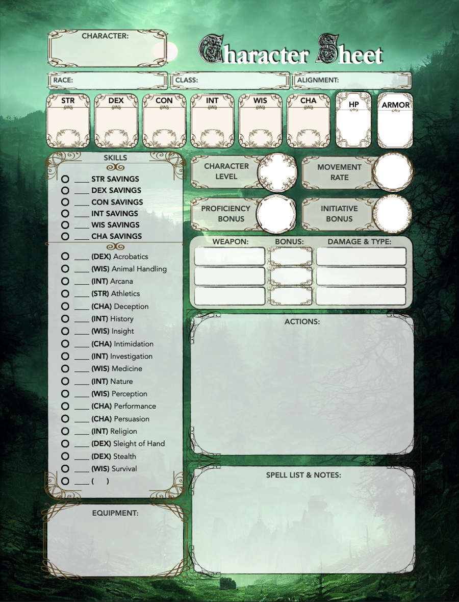 Legends of Cairn Breagh - Thematic Character Sheets - Kickstarter ...