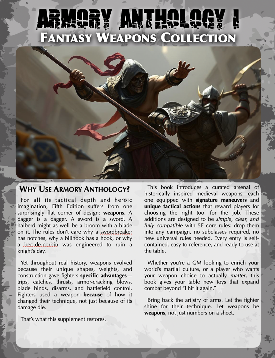 Armory Anthology I - 20 Fantasy Weapons - Optional Weapon Rules for 5E ...