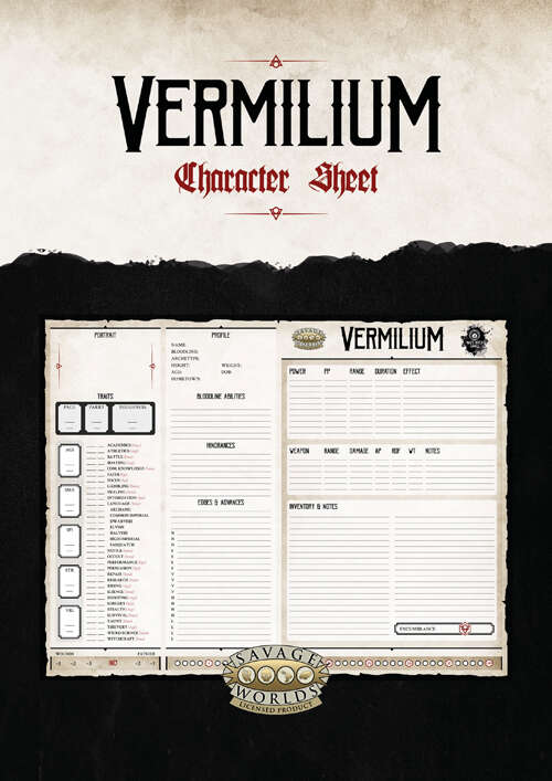 Vermilium Character Sheet (Savage Worlds) - White Witch Games ...