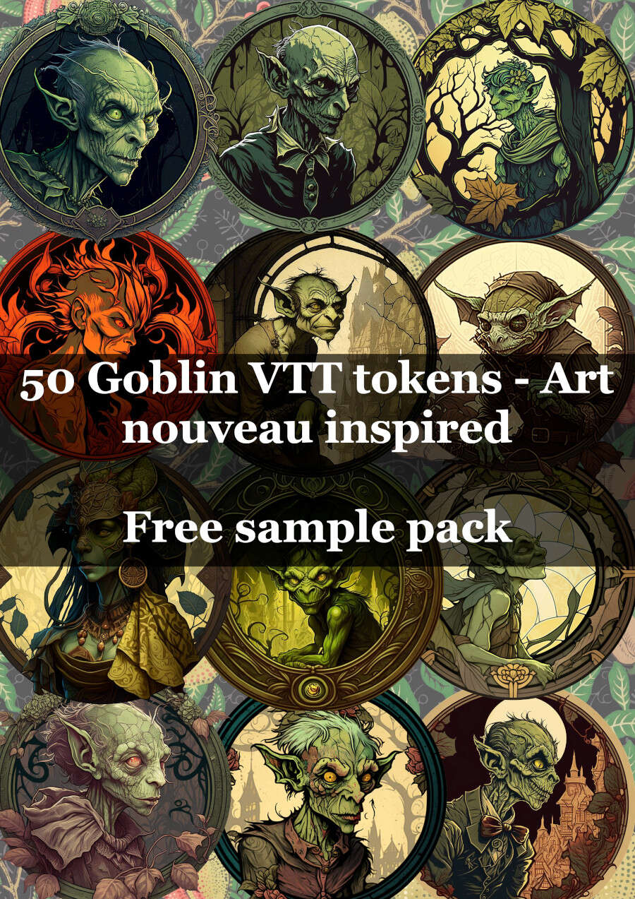 50 Goblin VTT tokens - Art nouveau inspired - Sample pack - Midnight ...