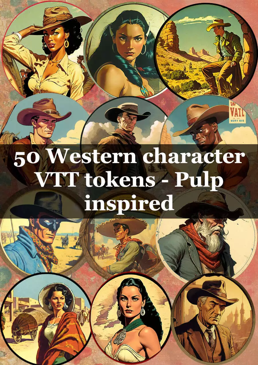 50 Western character VTT tokens - Pulp inspired - Midnight Owl Games ...
